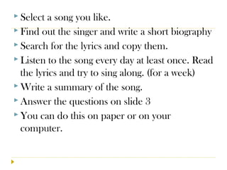 Improving listening through songs | PPT | Music | Entertainment