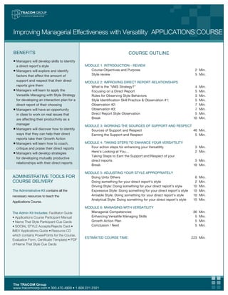 Improving managerial effectiveness with versatility applications course ...