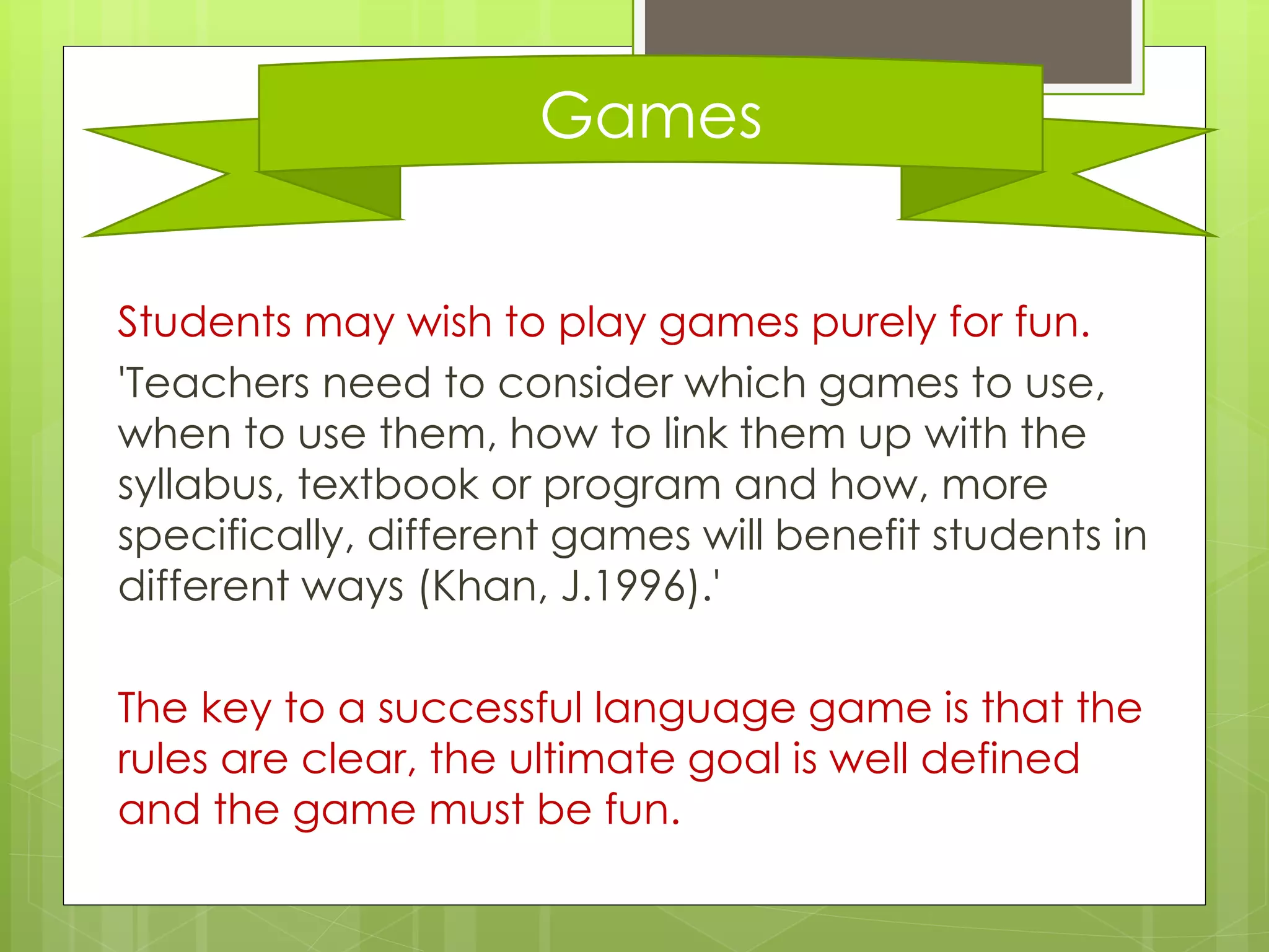Improving Students Motivation To Learn English Through Games Ppt