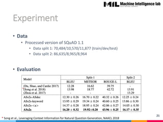 Improving neural question generation using answer separation | PPT