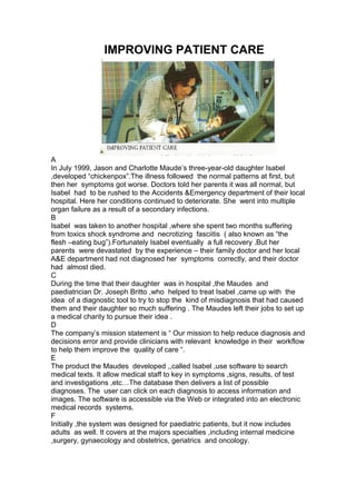 English Reading Comprehension : Improving Patient Care | DOC