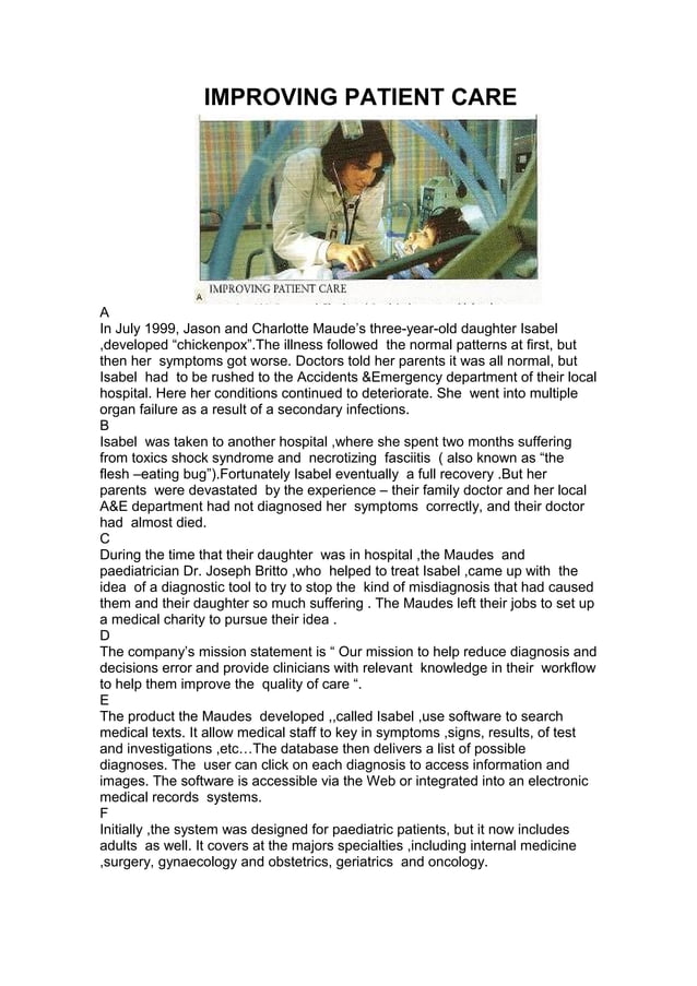 English Reading Comprehension : Improving Patient Care | DOC ...