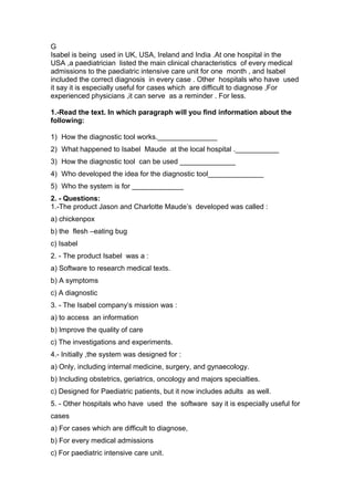 English Reading Comprehension : Improving Patient Care | DOC ...