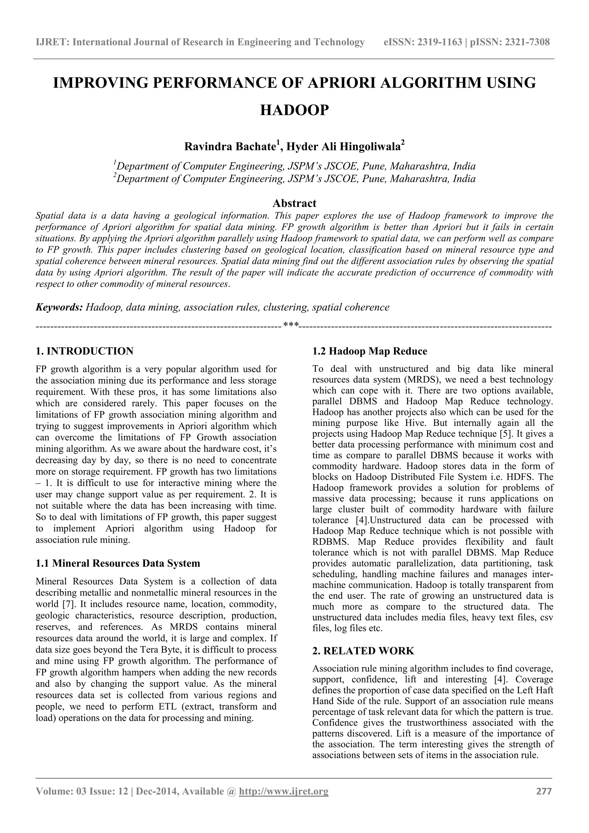 Improving Performance Of Apriori Algorithm Using Hadoop Pdf 7932