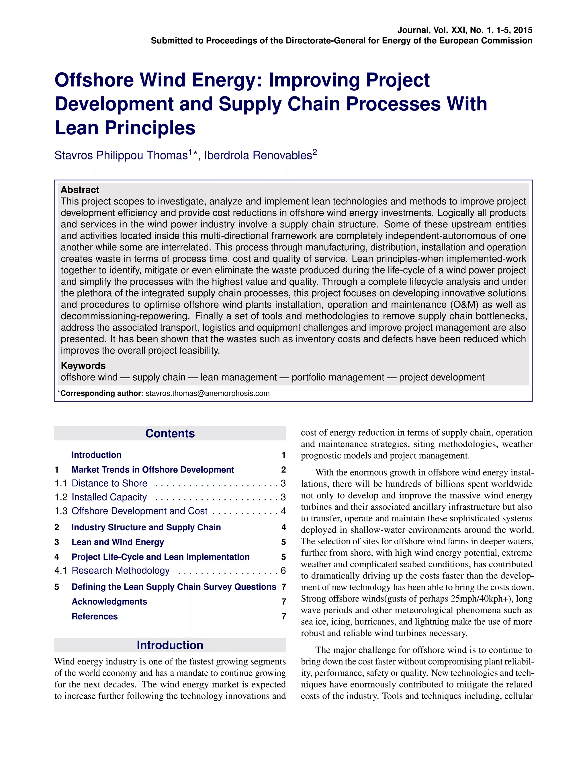 Offshore Wind Energy: Improving Project Development and Supply Chain ...
