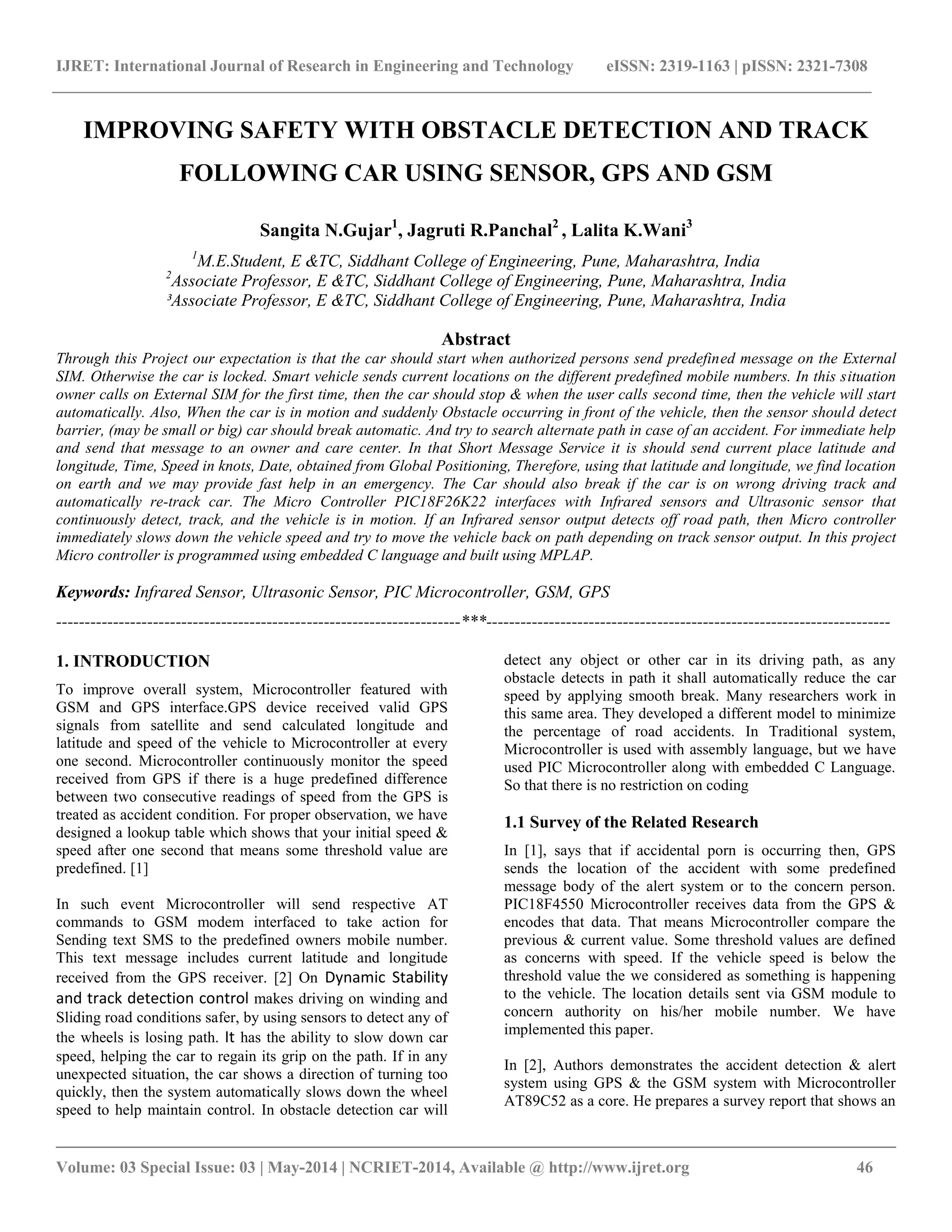 Improving safety with obstacle detection and track following car using ...