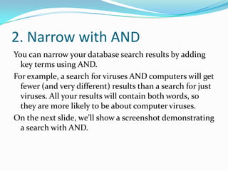 Improving searches III: Database Search Techniques | PPT