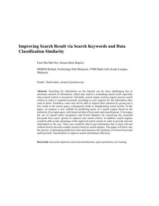 Improving search result via search keywords and data classification ...