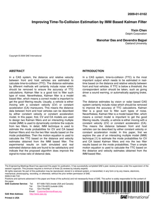Improving time to-collision estimation by IMM based Kalman filter | PDF