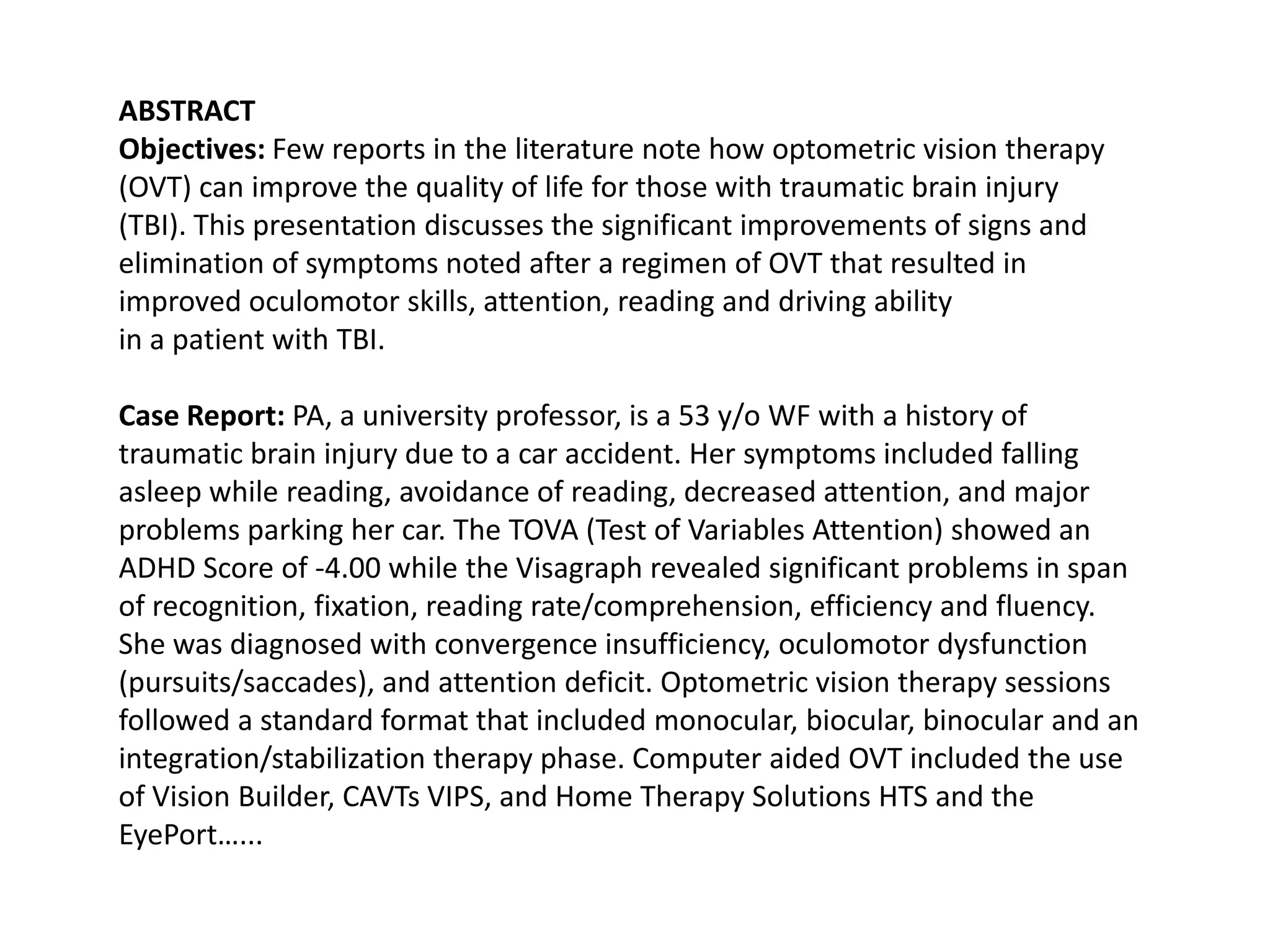 Improving vision function in the patient with Traumatic Brain Injury | PPTX