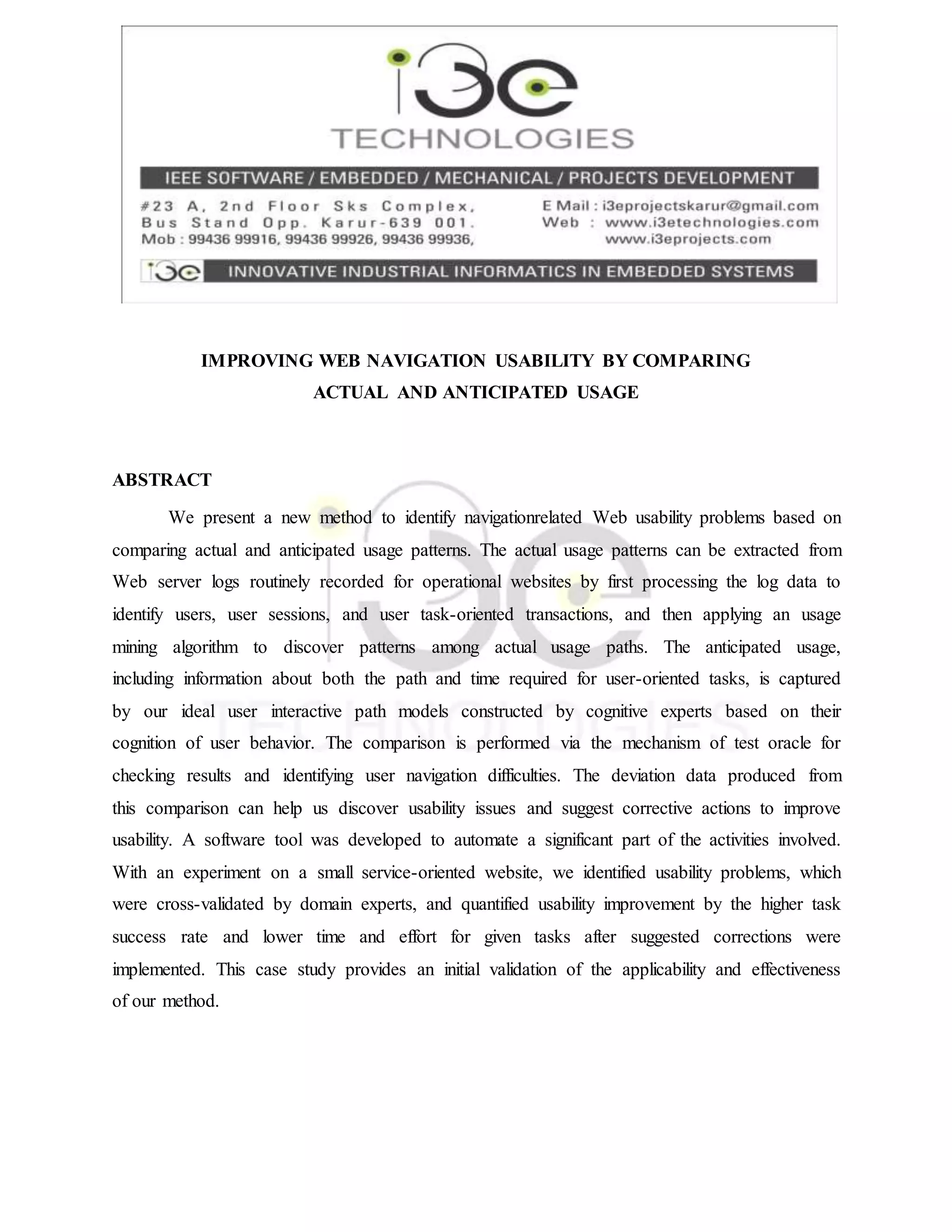 IMPROVING WEB NAVIGATION USABILITY BY COMPARING ACTUAL AND ANTICIPATED USAGE | DOCX