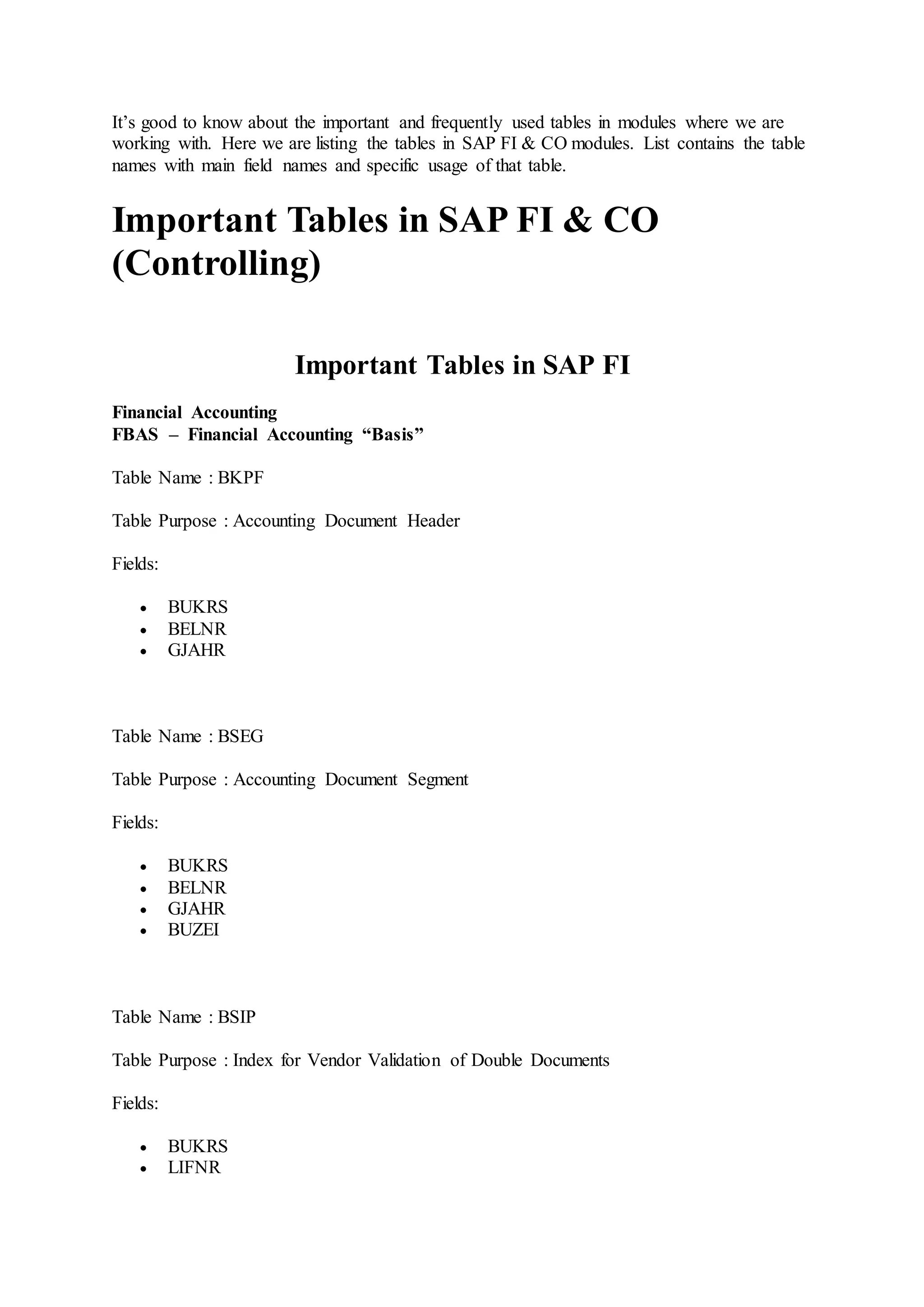 Imp table name for fi -co-aa | DOCX | Business Accounting & Finance ...