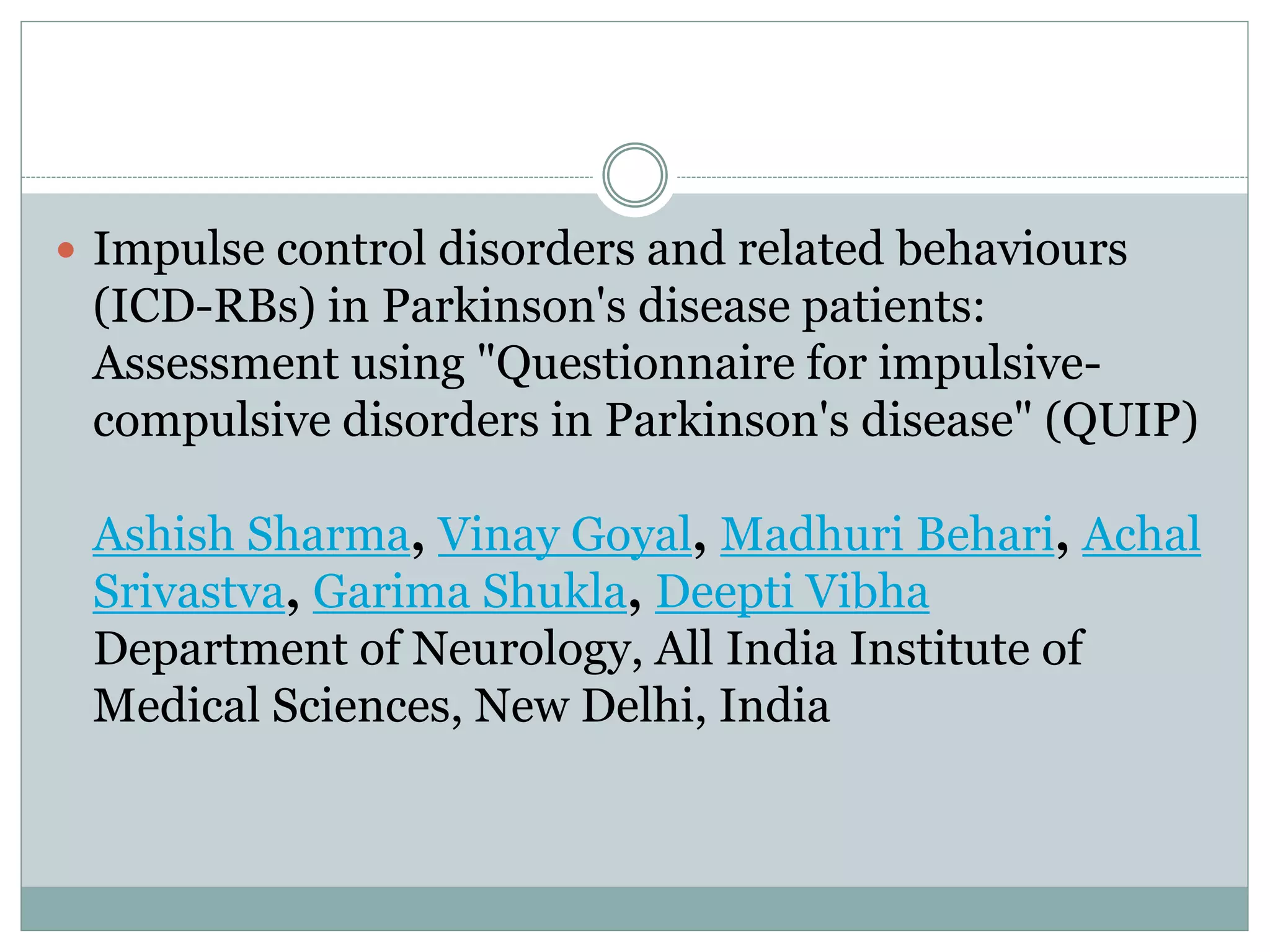Impulse control disorder | PPTX