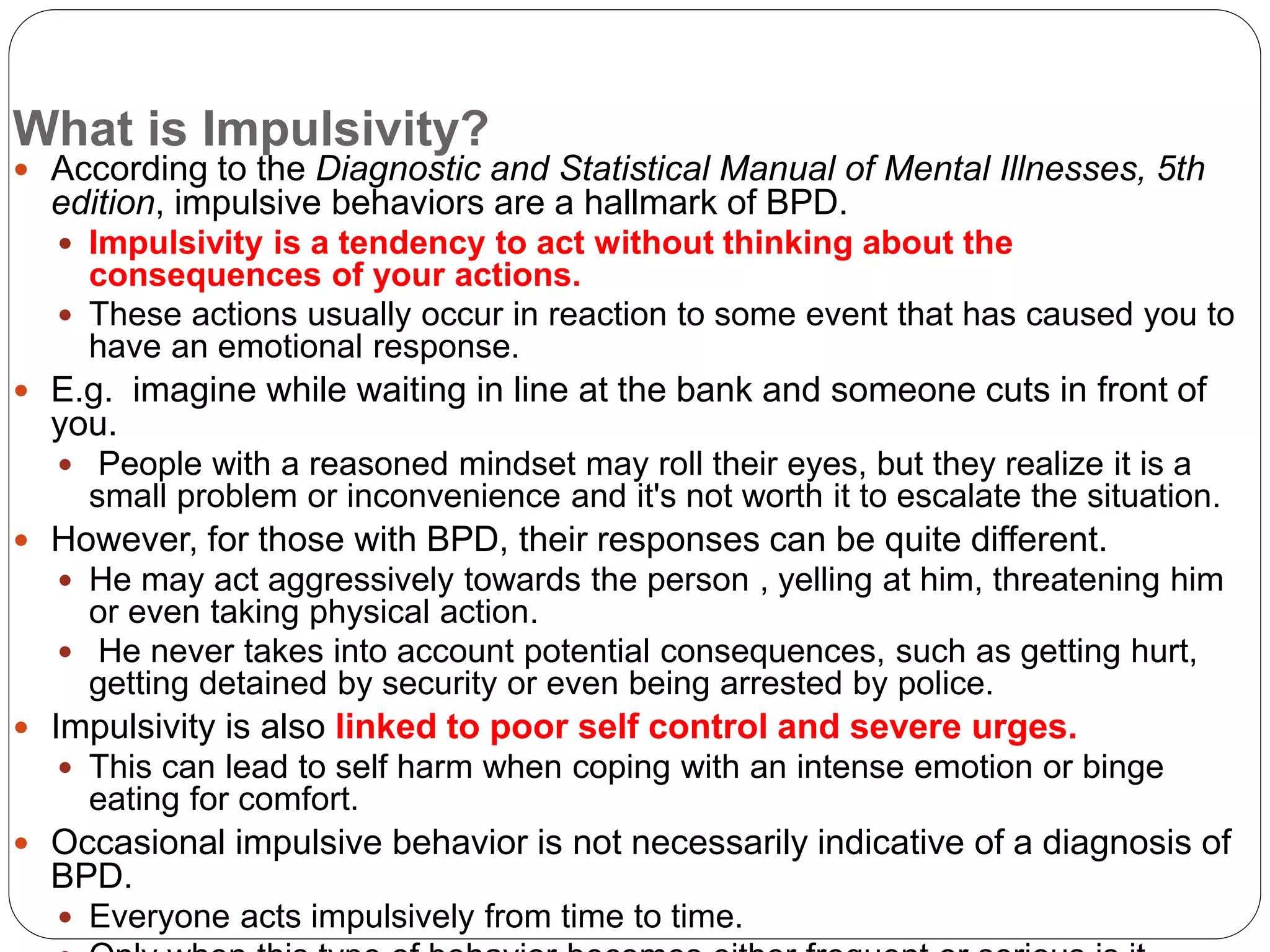 Impulsive behavior and borderline personality disorder | PPTX