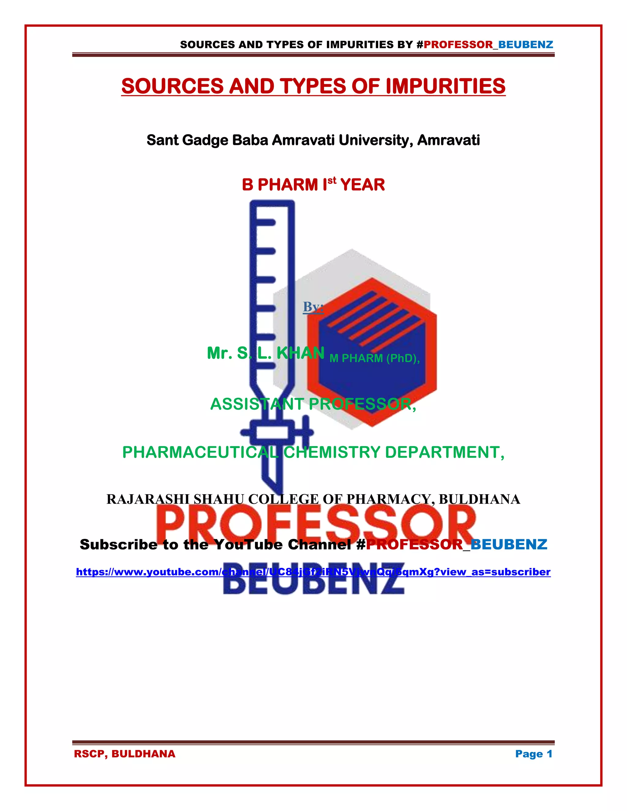 Sources and Types of Impurities by Professor Beubenz | PDF