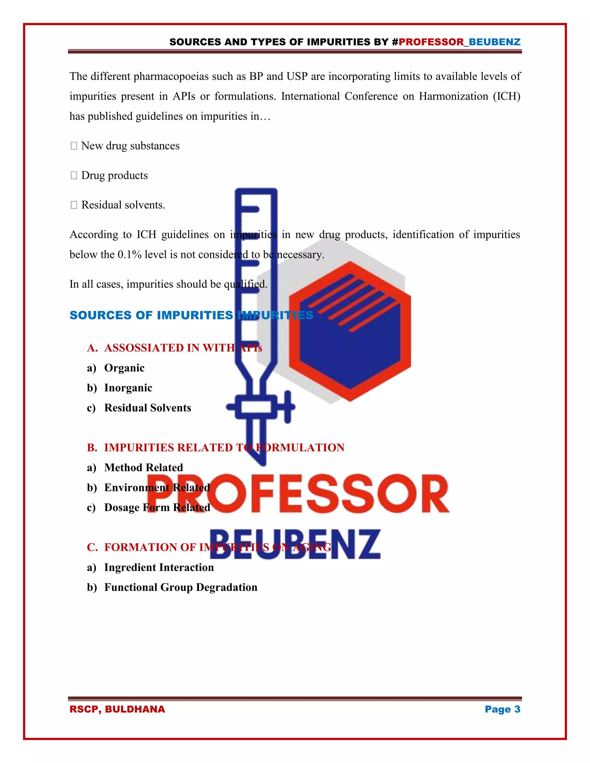 Sources and Types of Impurities by Professor Beubenz | PDF