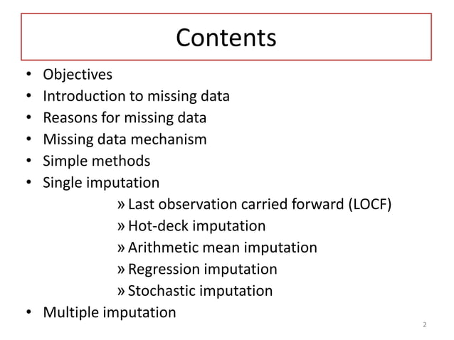 Imputation techniques for missing data in clinical trials | PPTX