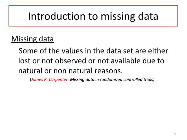 Imputation techniques for missing data in clinical trials | PPTX