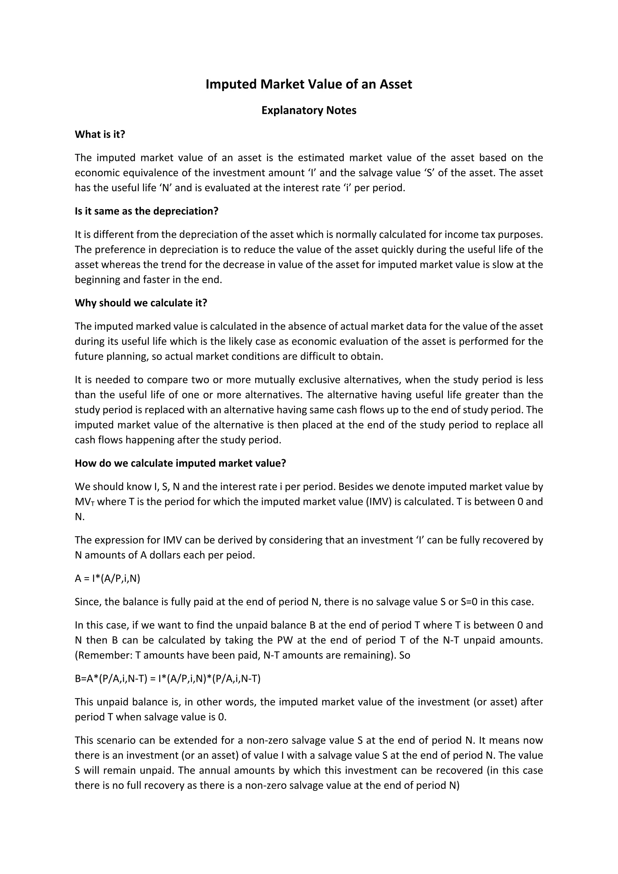 Imputed market value of an asset | PDF