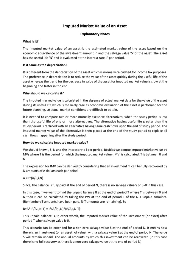 Imputed market value of an asset | PDF