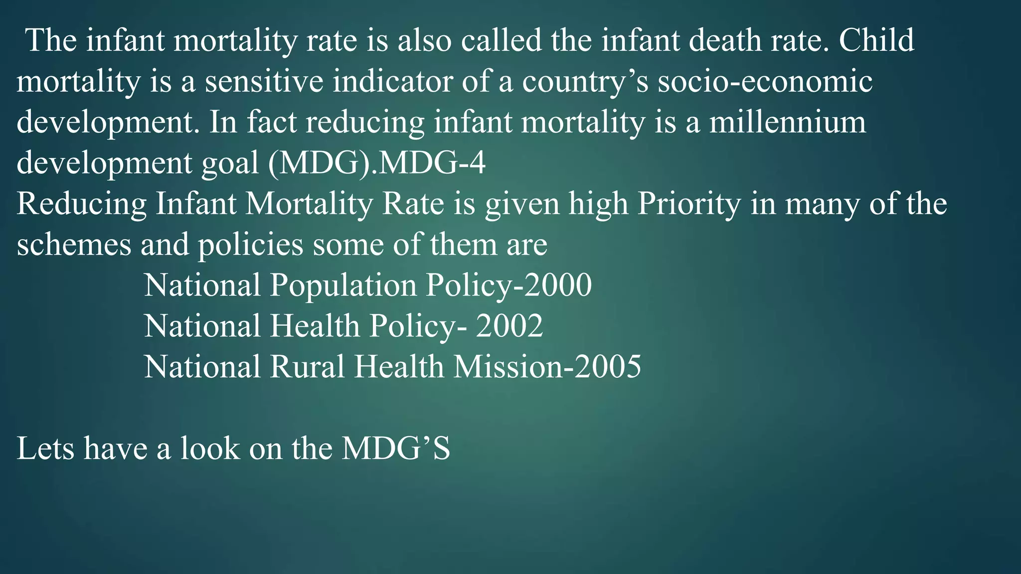 Infant Mortality Rate in India -Millennium Development Goal | PPTX