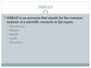 IMRAD FORMAT | PPT