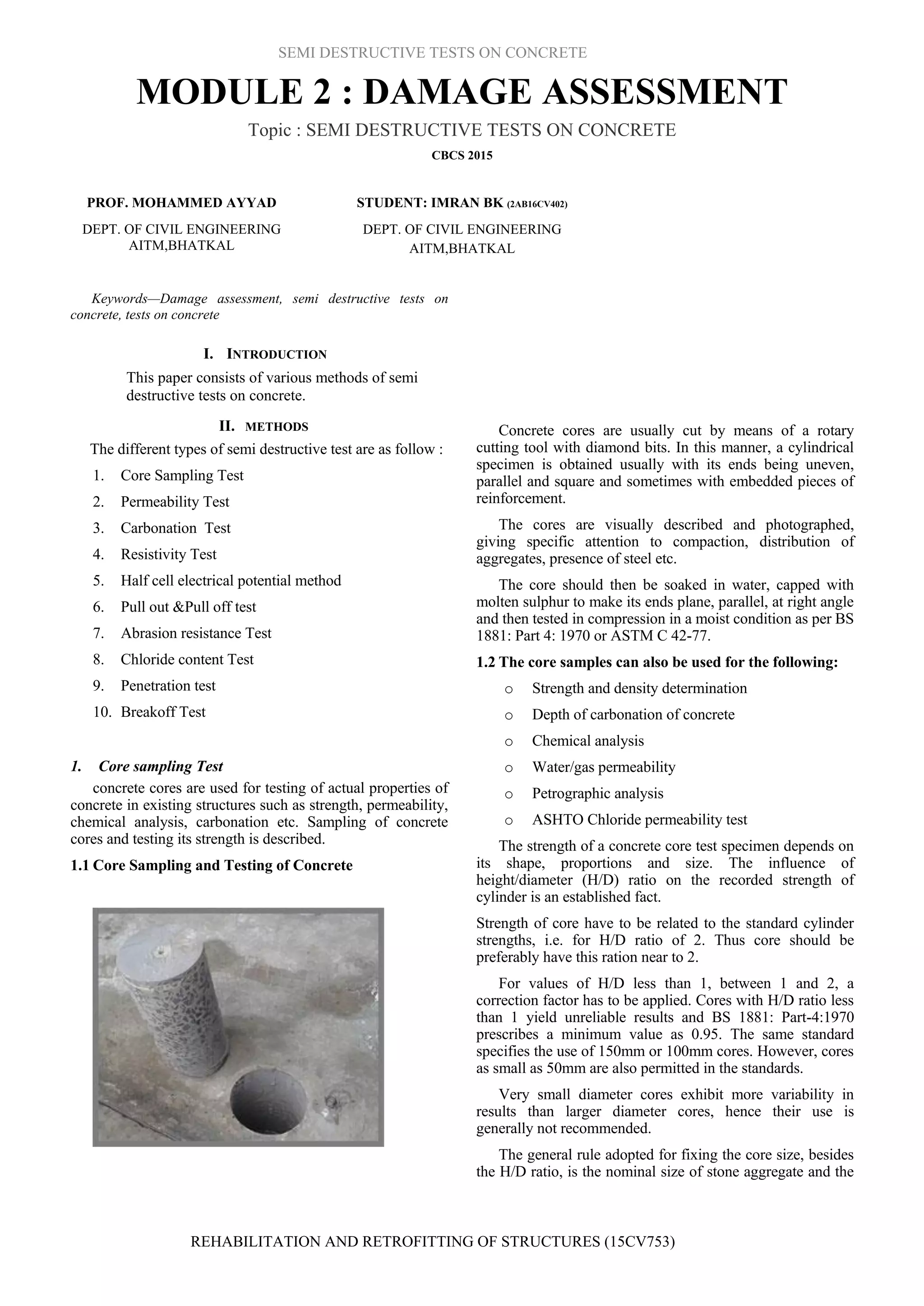 semi destructive tests on concrete _Imran_bk | PDF