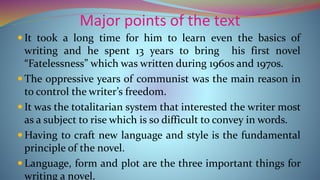 Imre kertesz | PPTX | Fiction | Books and Literature