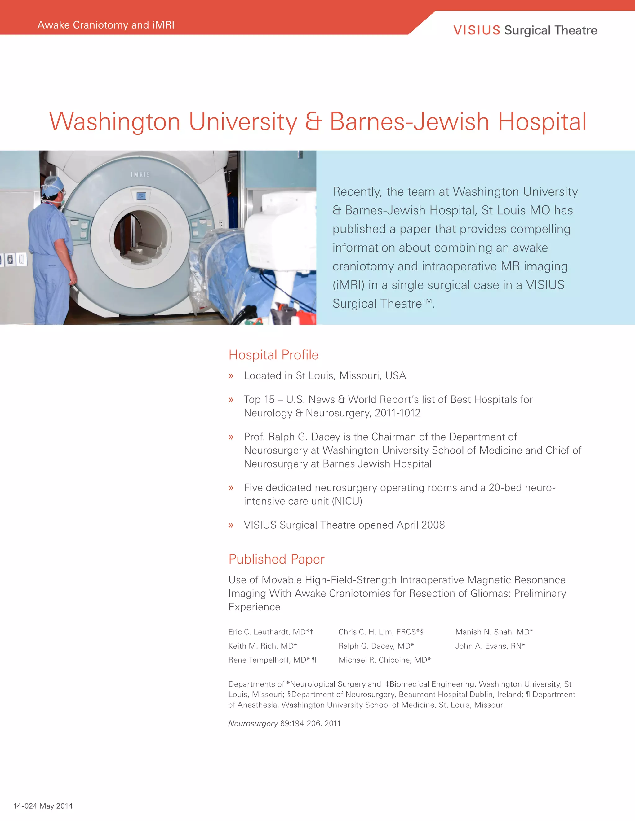 IMRIS Awake Craniotomy with intraoperative MRI Clinical Bulletin | PDF ...