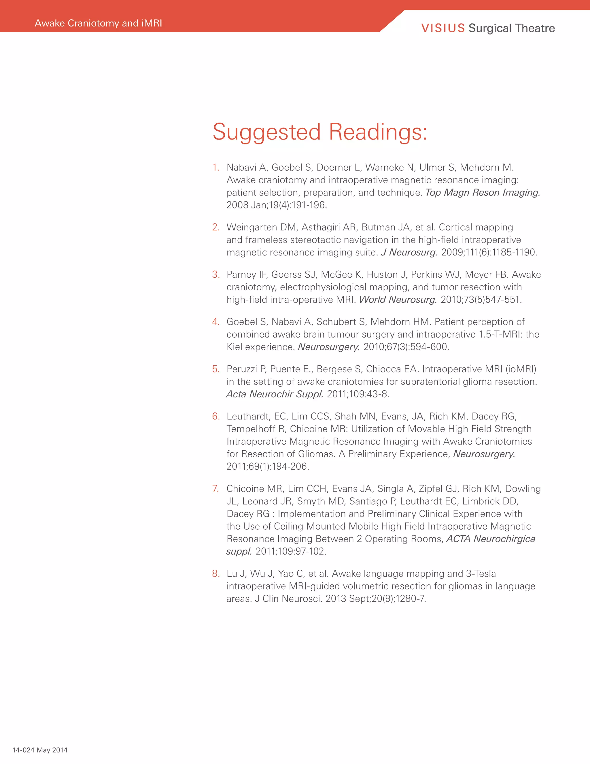 IMRIS Awake Craniotomy with intraoperative MRI Clinical Bulletin | PDF ...