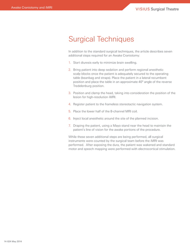 IMRIS Awake Craniotomy with intraoperative MRI Clinical Bulletin | PDF ...
