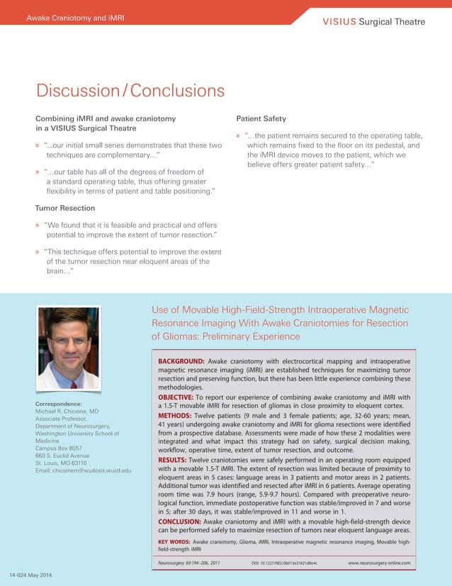 IMRIS Awake Craniotomy with intraoperative MRI Clinical Bulletin | PDF ...