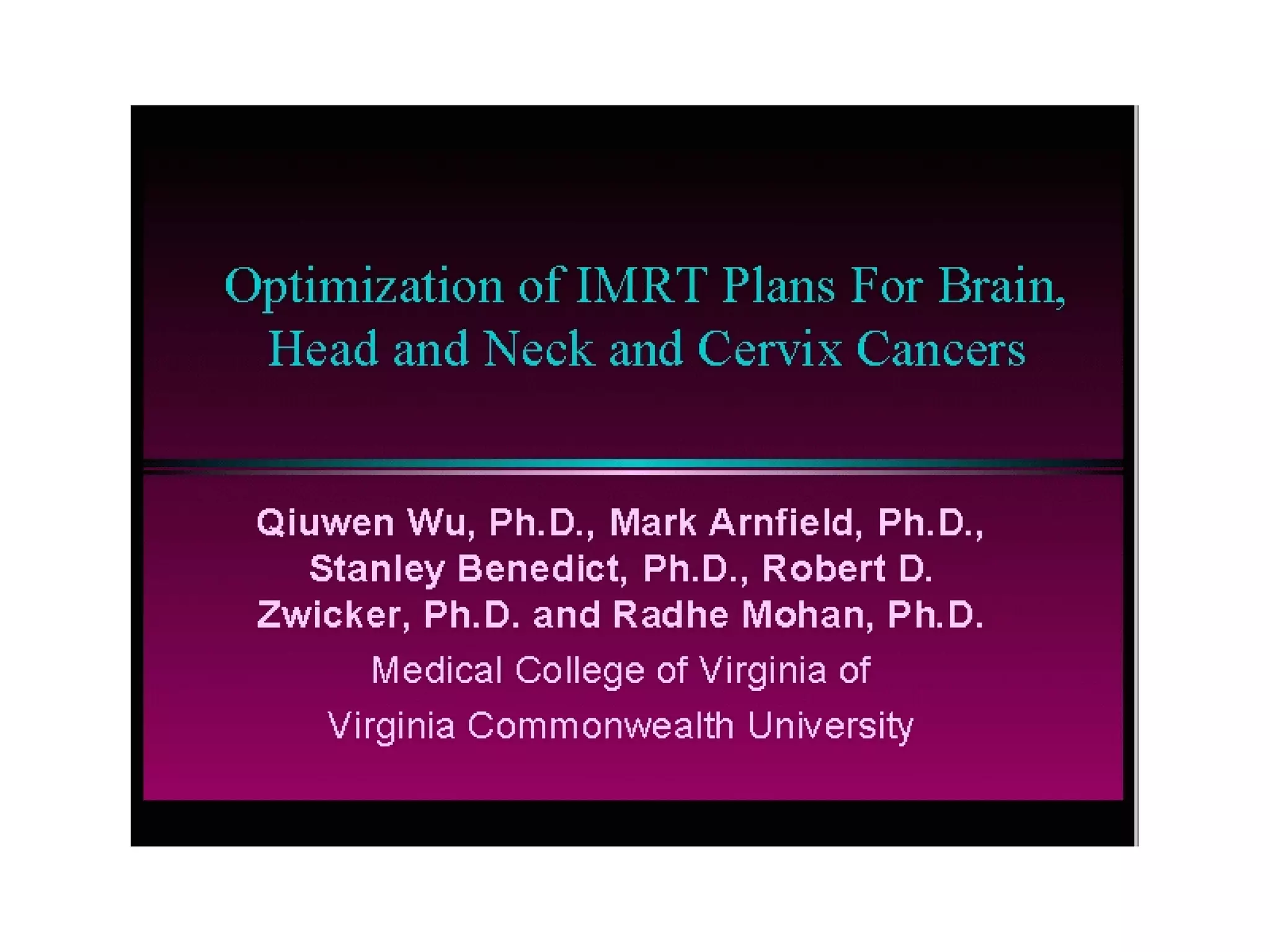 Optimization of IMRT plans | PPT