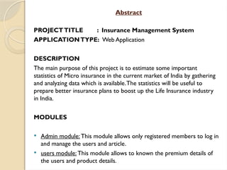 Insurance management system project PPT. | PPTX