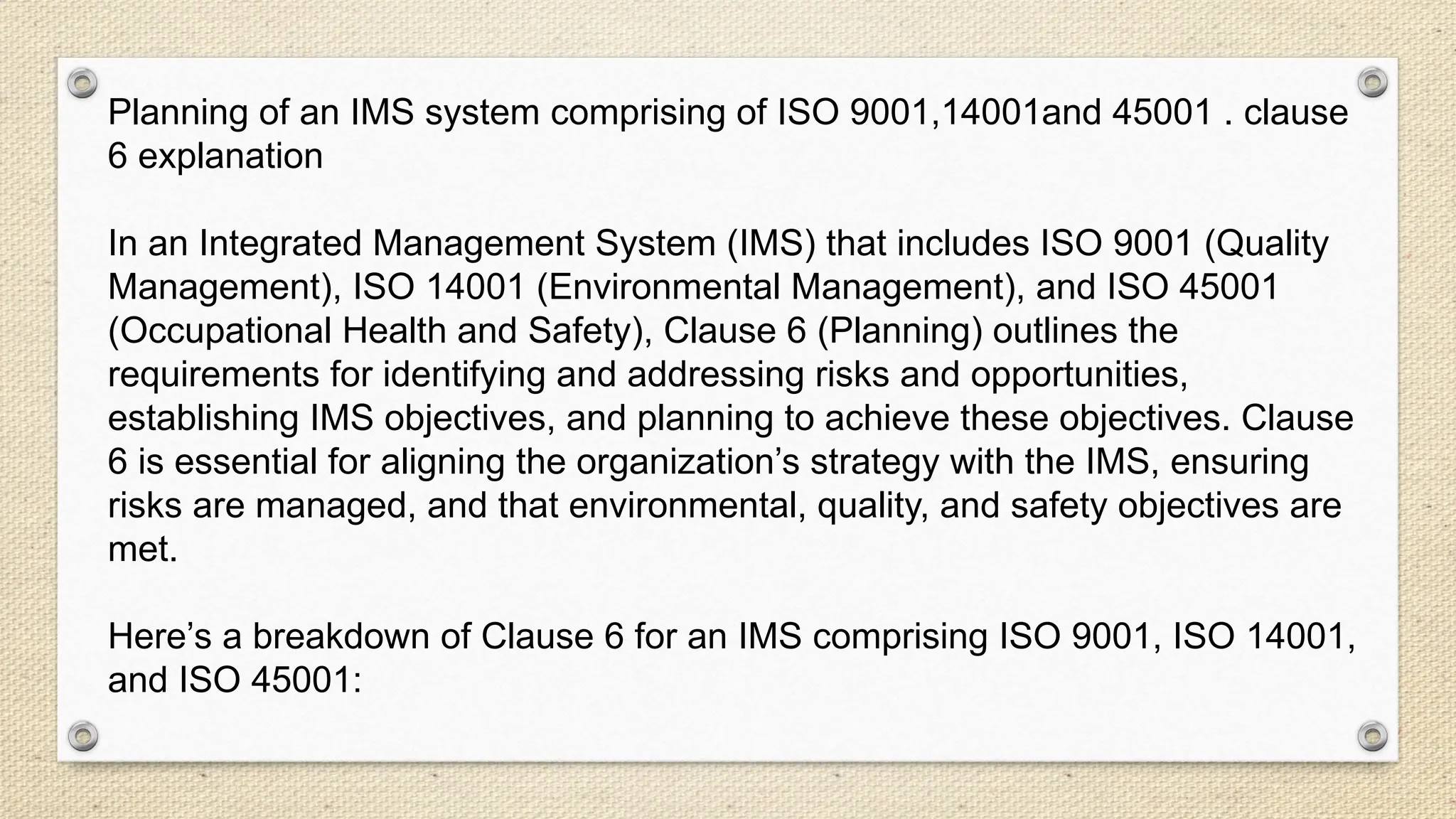 IMS CLAUSES EXPLAINED.pptxnyergrated management systems clauses | PPTX