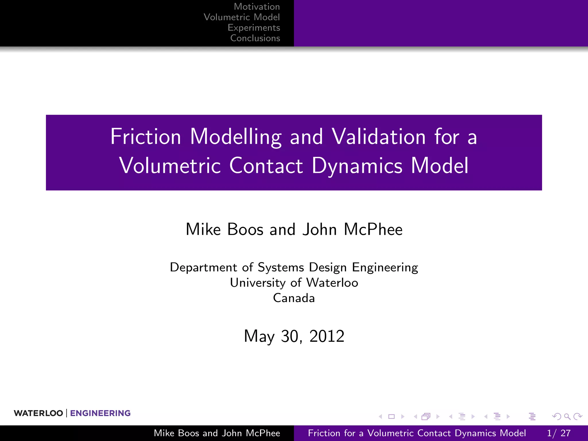 Friction Modelling And Validation For A Volumetric Contact Dynamics Model Pdf