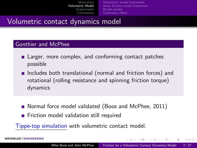 Friction Modelling And Validation For A Volumetric Contact Dynamics Model Pdf