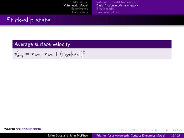 Friction Modelling and Validation for a Volumetric Contact Dynamics ...