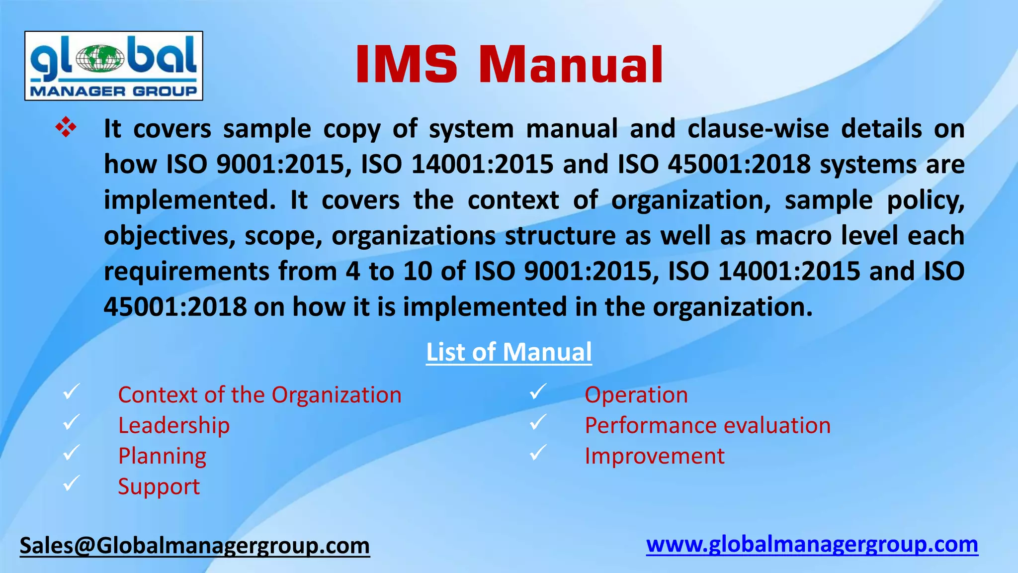 IMS Documentation Requirements As per ISO 9001,ISO 14001 and ISO 45001 ...