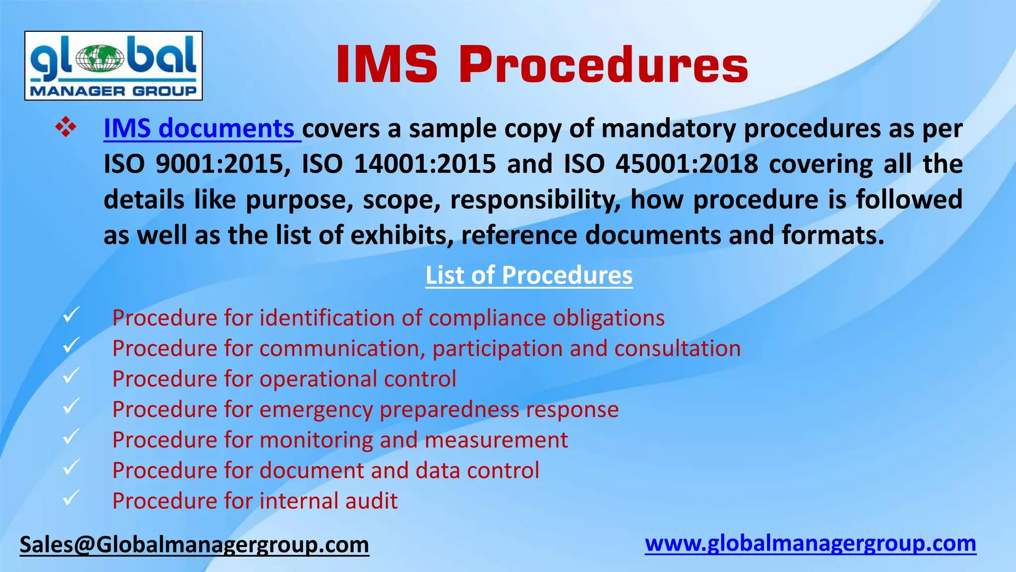 IMS Documentation Requirements As per ISO 9001,ISO 14001 and ISO 45001 ...