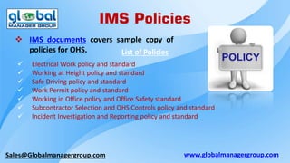 IMS Documentation Requirements As per ISO 9001,ISO 14001 and ISO 45001 ...