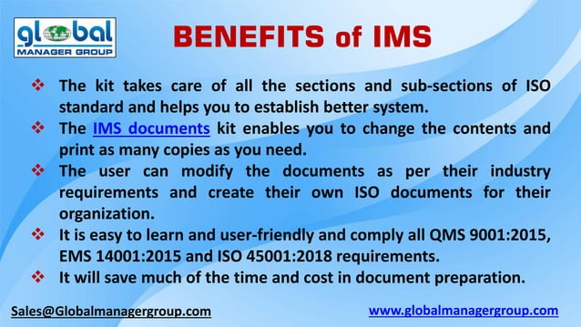 IMS Documentation Requirements As per ISO 9001,ISO 14001 and ISO 45001 ...