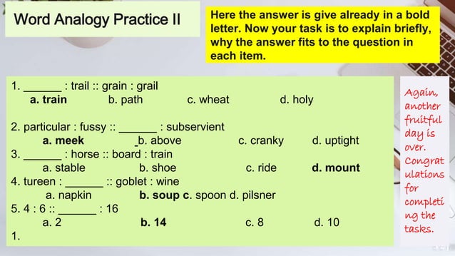Ims g7 english-3days analogy | PPTX | Family and Relationships