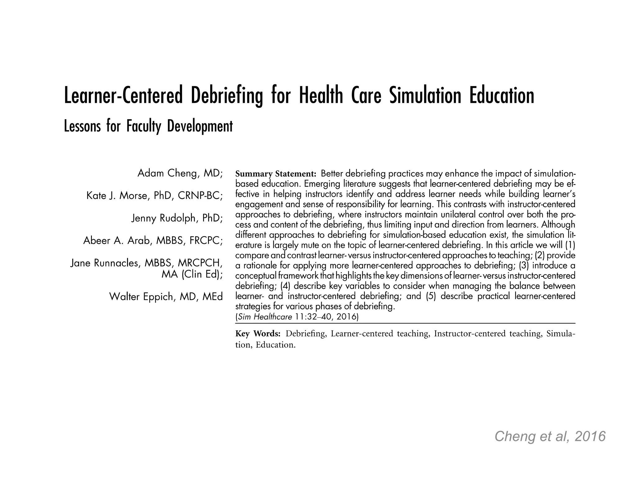 Peer coaching to improve debriefing skills for simulation-based education | PDF