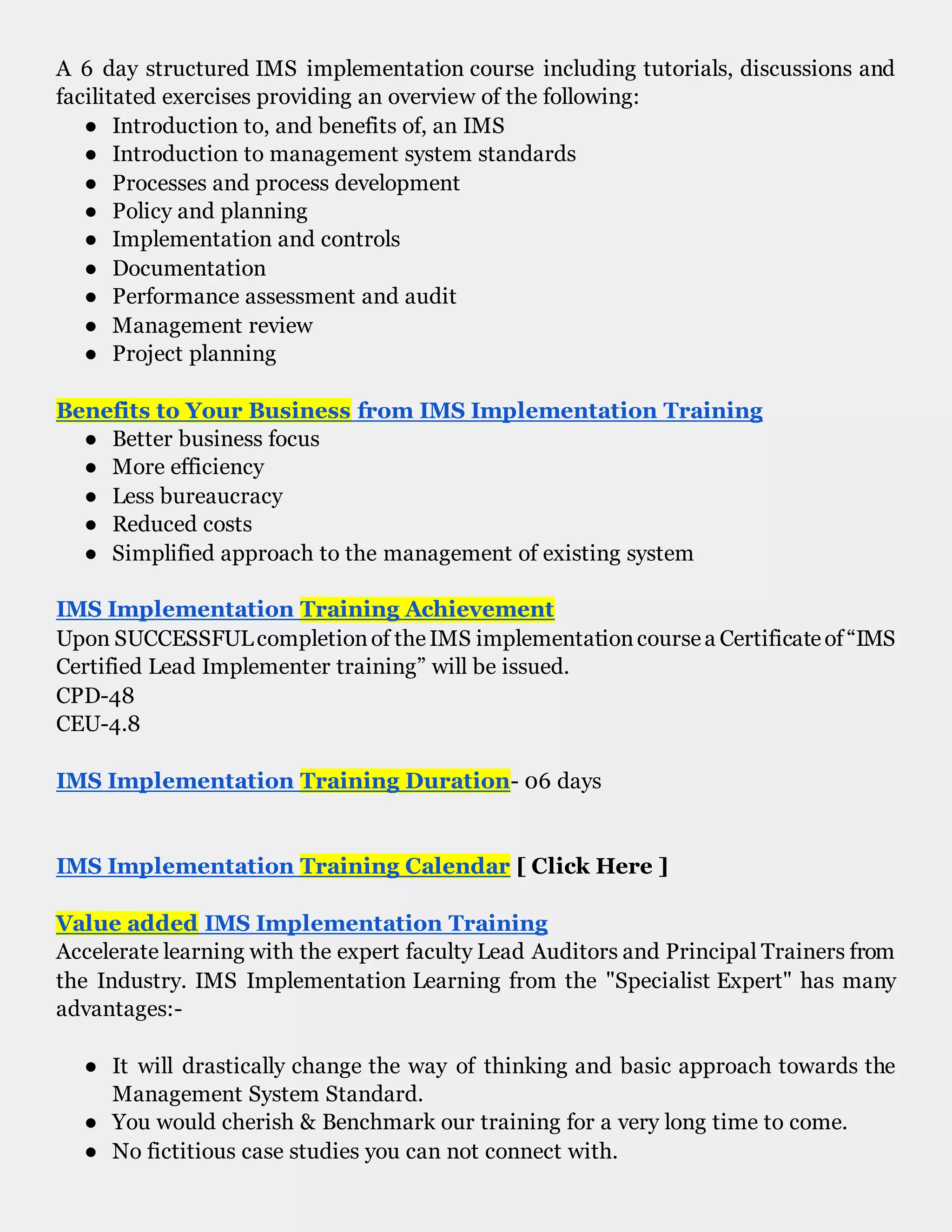 IMS Training | Integrated Management System Implementation | DOCX ...