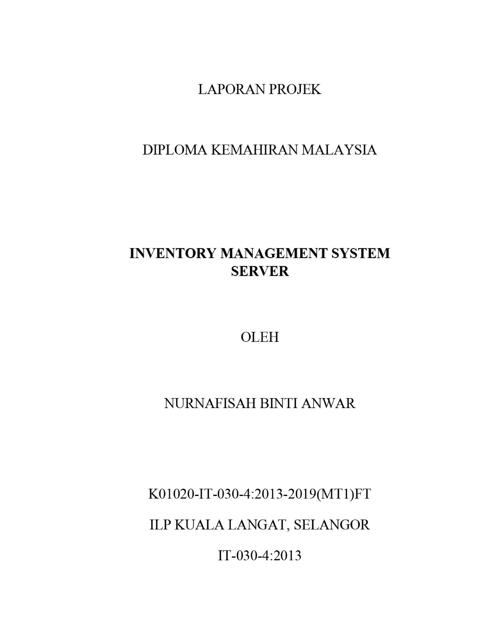 Thesis Inventory Management System Server Project Tahun Akhir (IMSS) | PDF