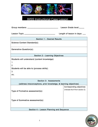 IMSS Lesson Template | DOC | Educational Assessment | Education