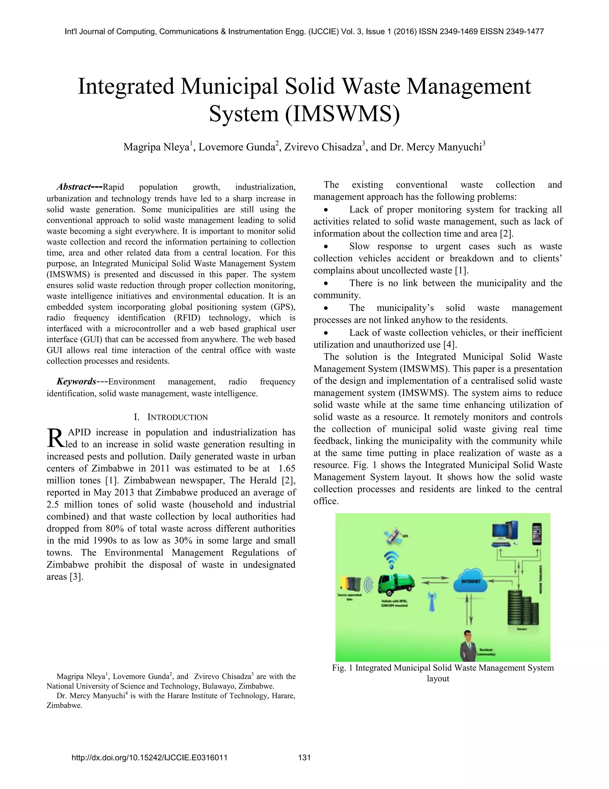 Integrated Municipal Solid Waste Management System (IMSWMS) | PDF