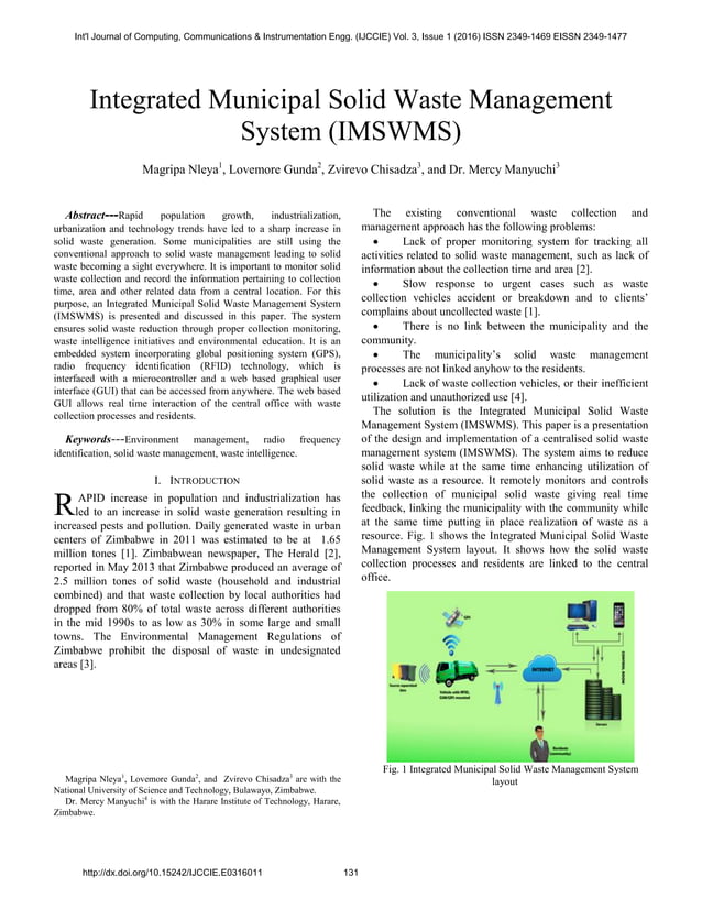 Integrated Municipal Solid Waste Management System (IMSWMS) | PDF