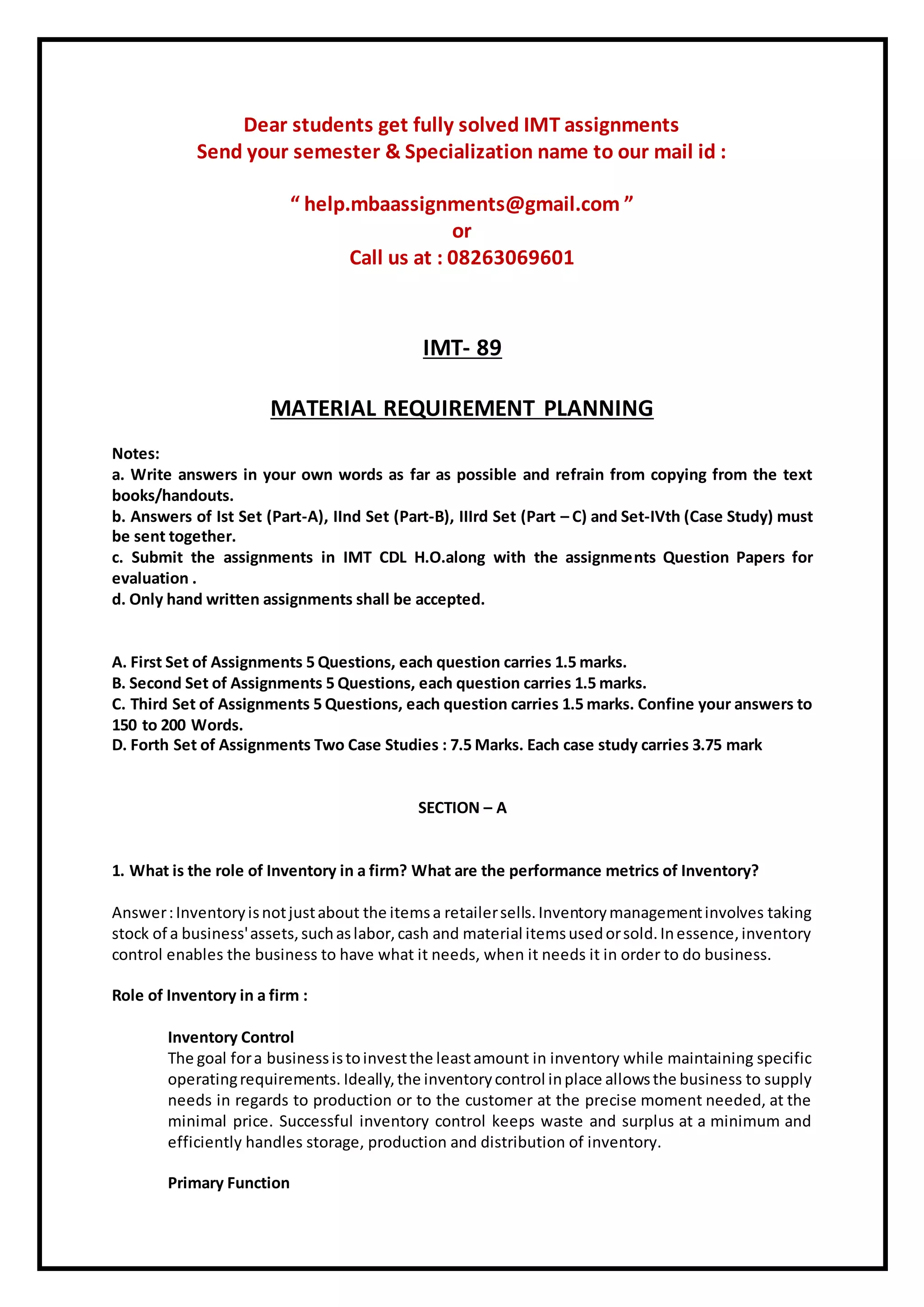 Imt 89 material requirement planning | DOCX